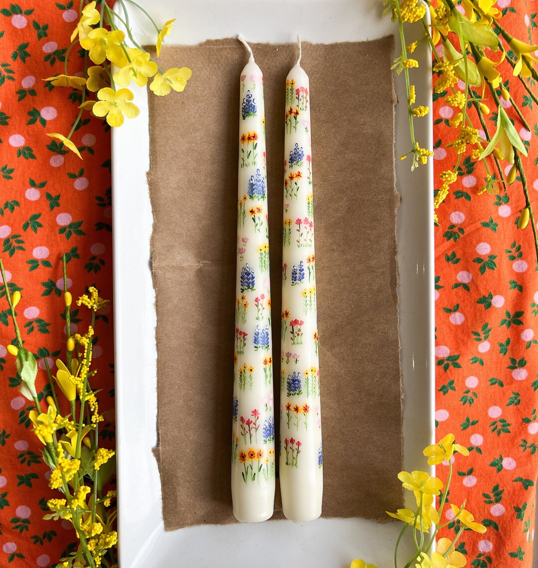 Set of 2 Texas Wildflower Taper Candles; Handmade Gift; Birthday Gift ...