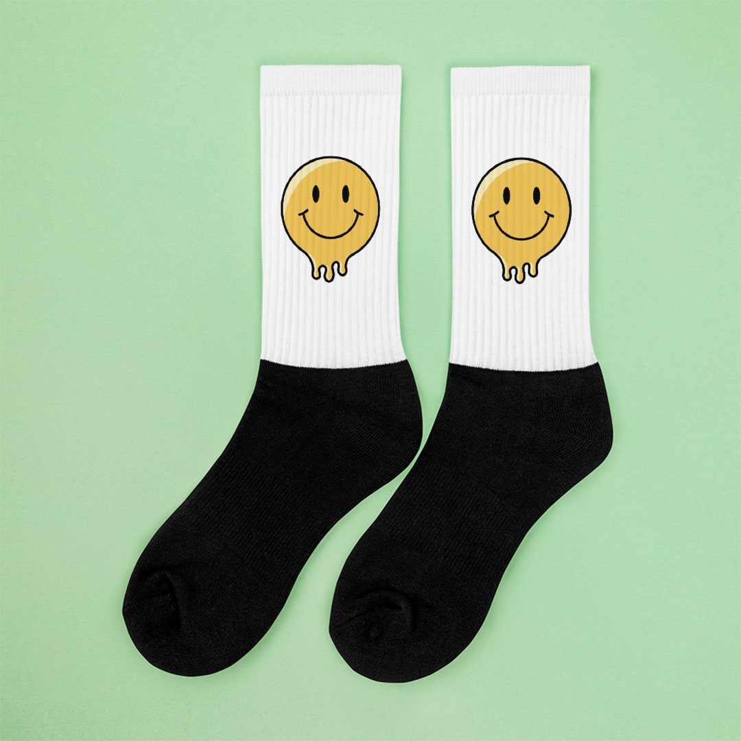 Unisex Socks, Smiley Face Socks, Melting Smiley Face, Happy Face, Gift ...
