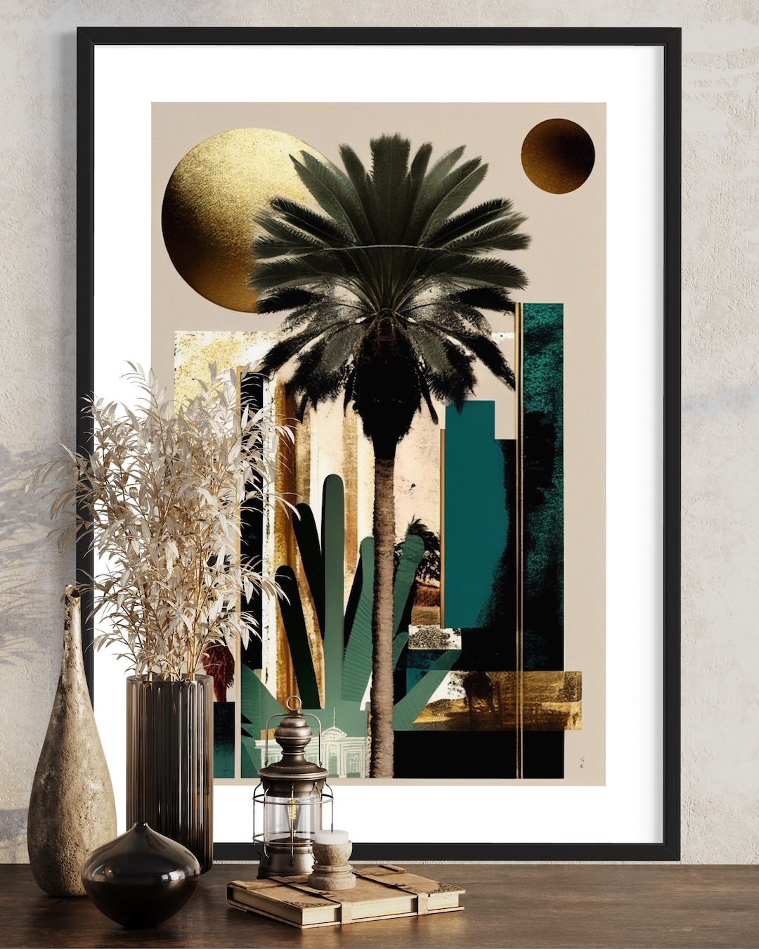 Palm Tree & Planet Collage Art Print: Modern Home Decor (instant ...