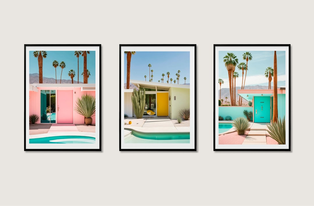 Trio of Palm Springs Houses, Prints, Gift Idea, Wall Decoration, Modern ...