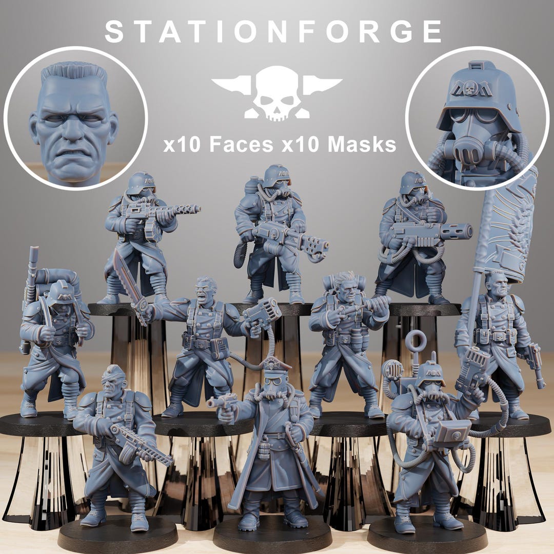Grimguard Combatants 20x 28mm Scale Minis Sarge, Medic, Radio, Banner ...