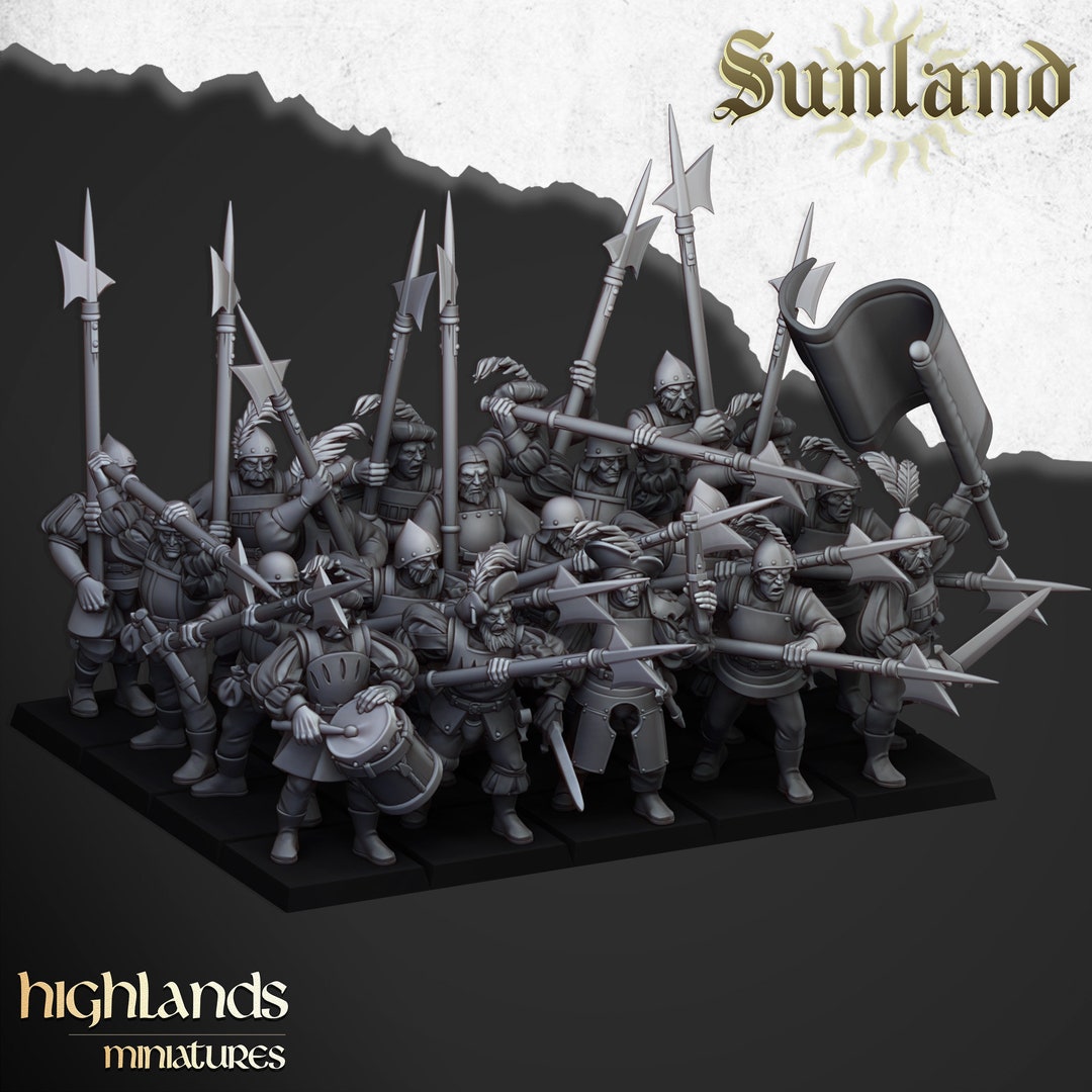 Sunland Empire - 20x Halberd Troops Plus 3x Command (captain, Bannermen ...