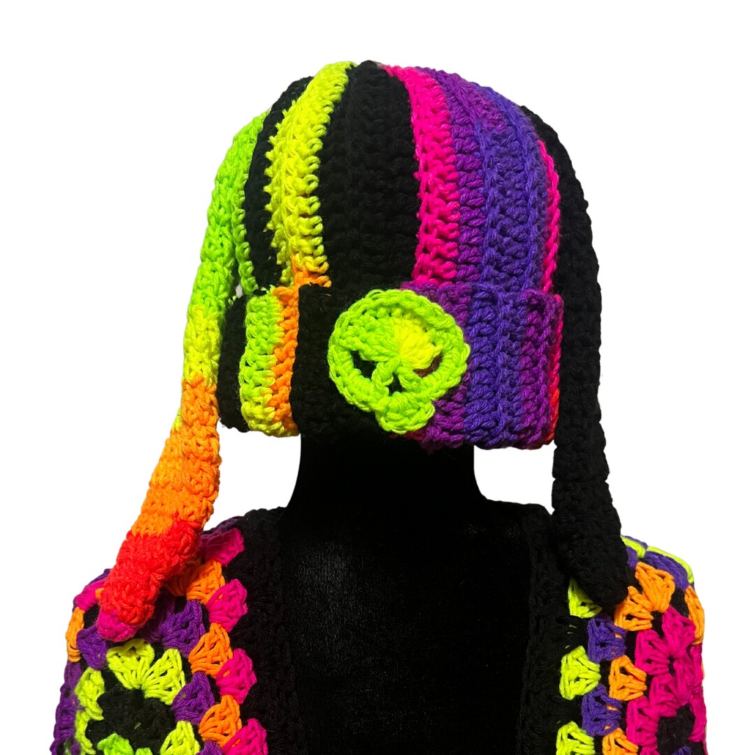 Beanie Bunny Ear Cat Ear Blacklight UV Reactive Hat Handmade Made to ...