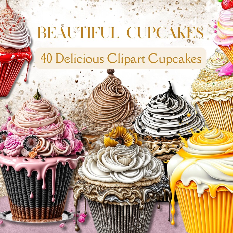 Cupcakes Clip Art, 40 Delicious Cupcakes, Scrapbooking Clipart - Etsy