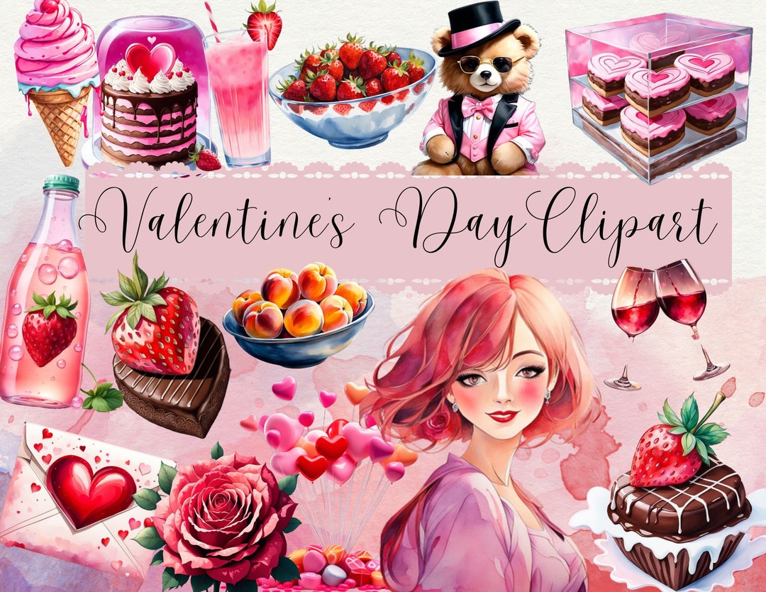 Valentines Day Clipart, Watercolor Valentines Day Cute Clipart, Soft ...