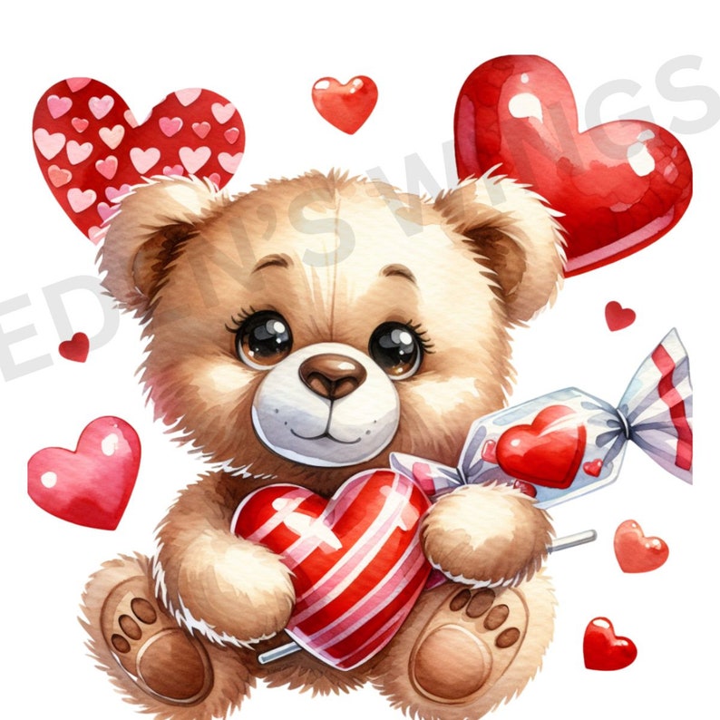 Happy Valentine's Day Bear Clipart, Teddy Bear Clipart, Hearts and ...