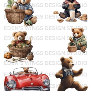 40 Water Color Teddy Bear Illustrations, Clip Art, Scrapbooking, Wall ...