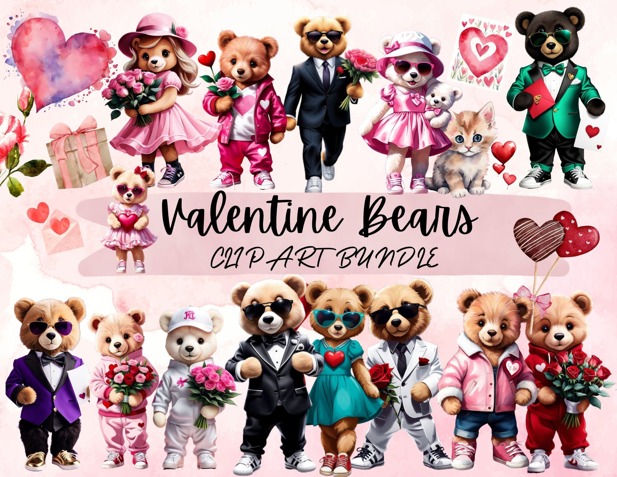 Teddy Bear Valentine Clip Art Bundle, Teddy Bear Clipart - Etsy