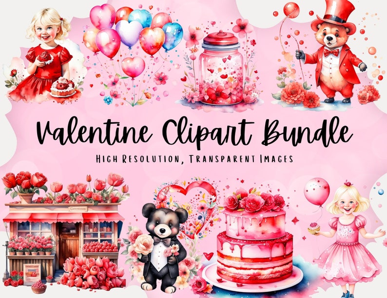 Valentine Day Clip Art Bundle, Scrapbooking, Design, Cute PNG ...