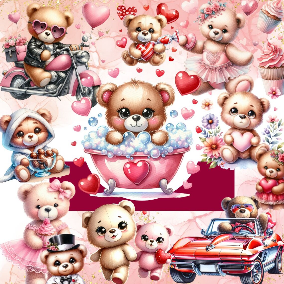 Happy Valentine's Day Bear Clipart, Teddy Bear Clipart, Hearts and ...