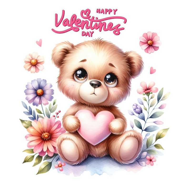 Happy Valentine's Day Bear Clipart, Teddy Bear Clipart, Hearts and ...