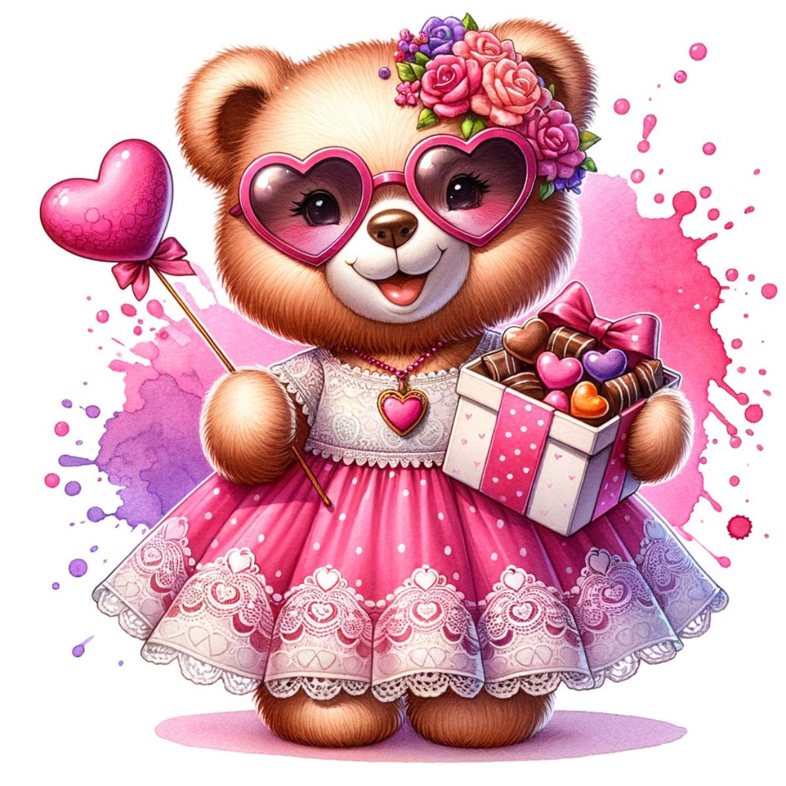 Valentine's Day Watercolor Clipart Bears, Watercolor Bears, Valentine's ...