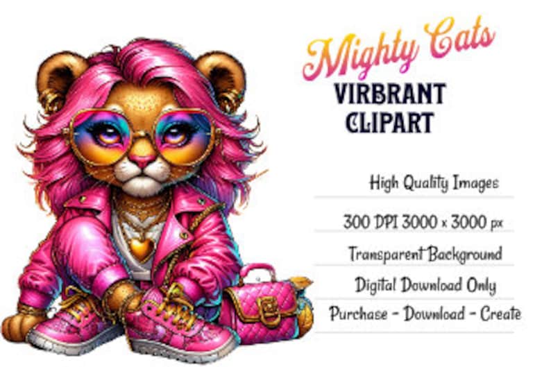 25 Mighty Cats Clipart, Vibrant Watercolor Theme, PNG High Quality ...