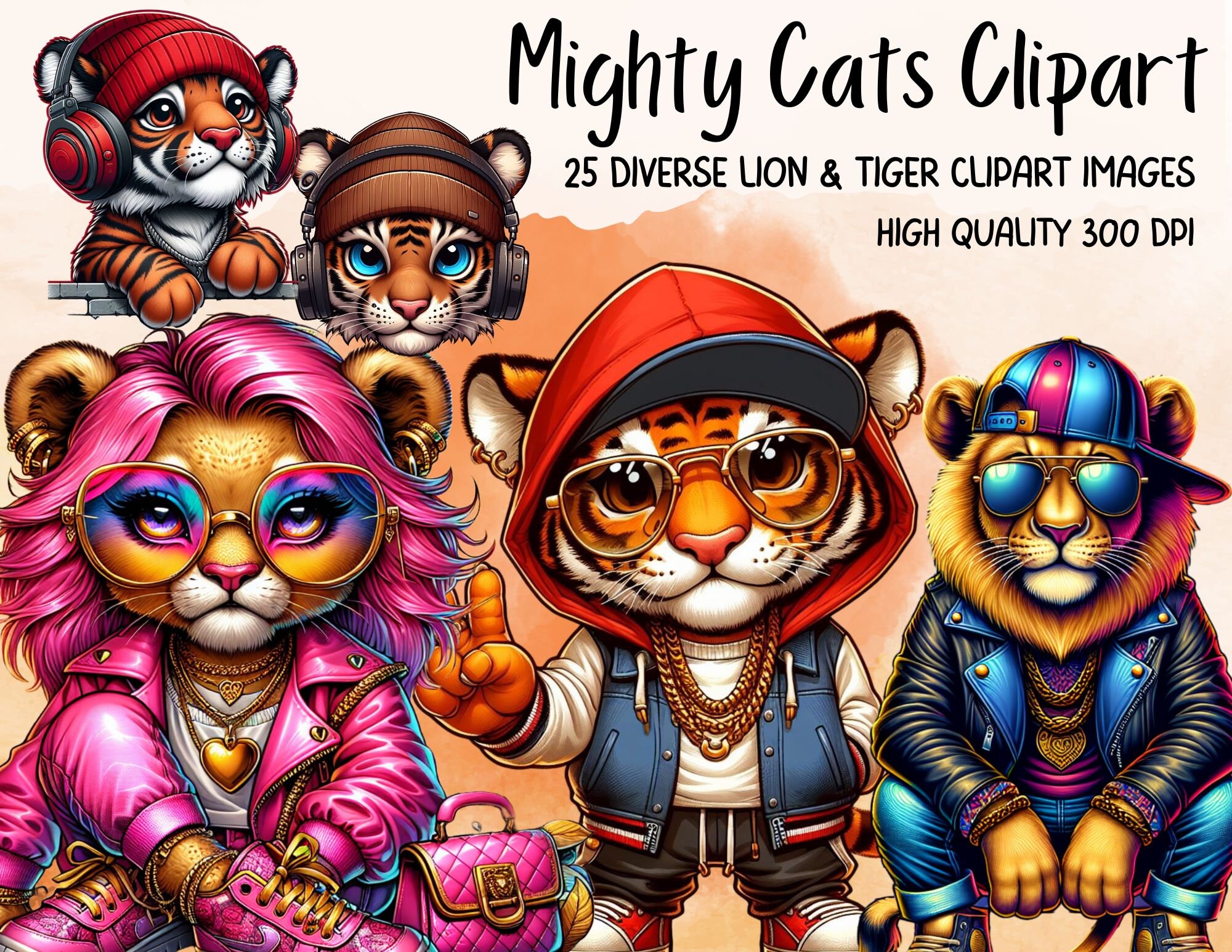 25 Mighty Cats Clipart, Vibrant Watercolor Theme, PNG High Quality ...
