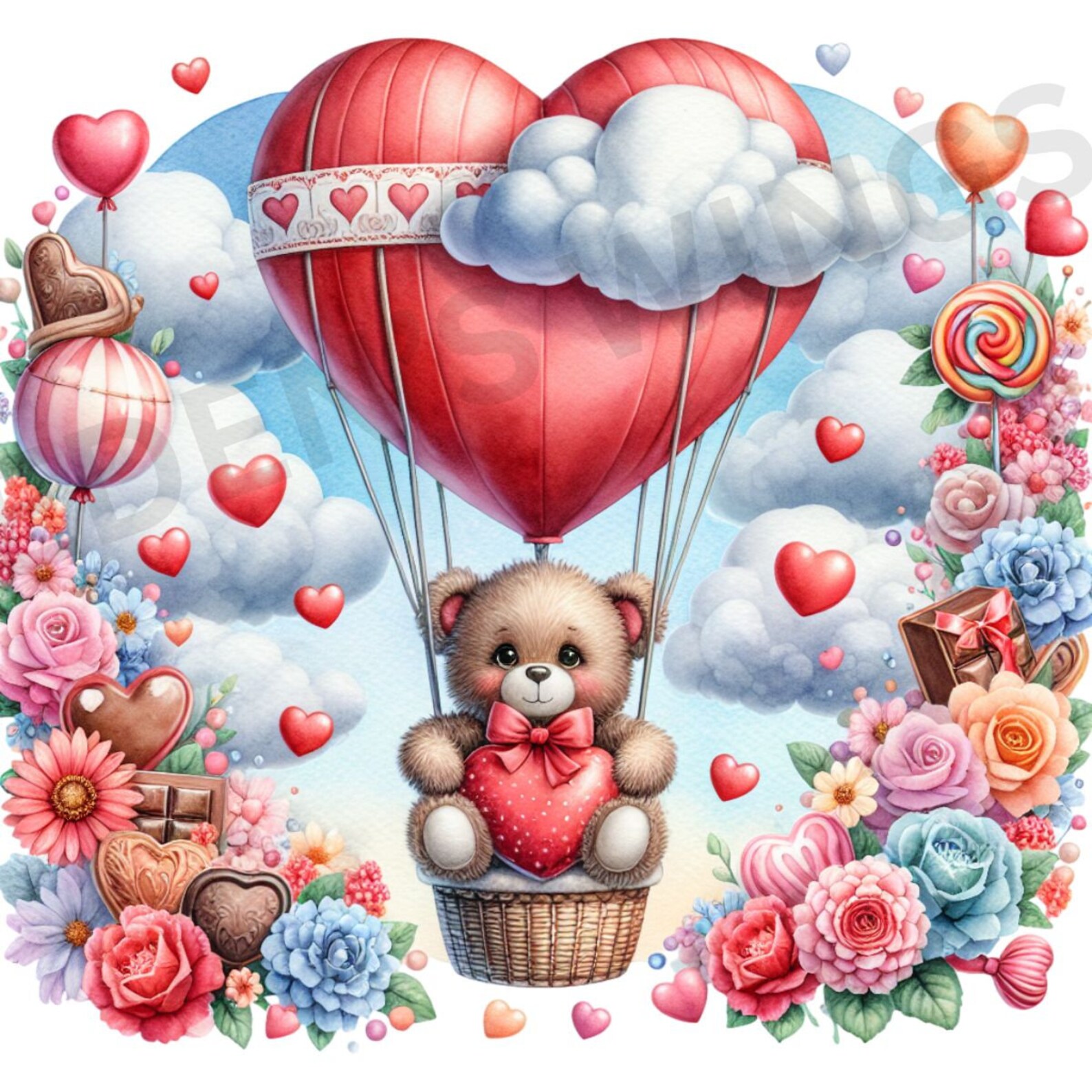 Happy Valentine's Day Bear Clipart, Teddy Bear Clipart, Hearts and ...