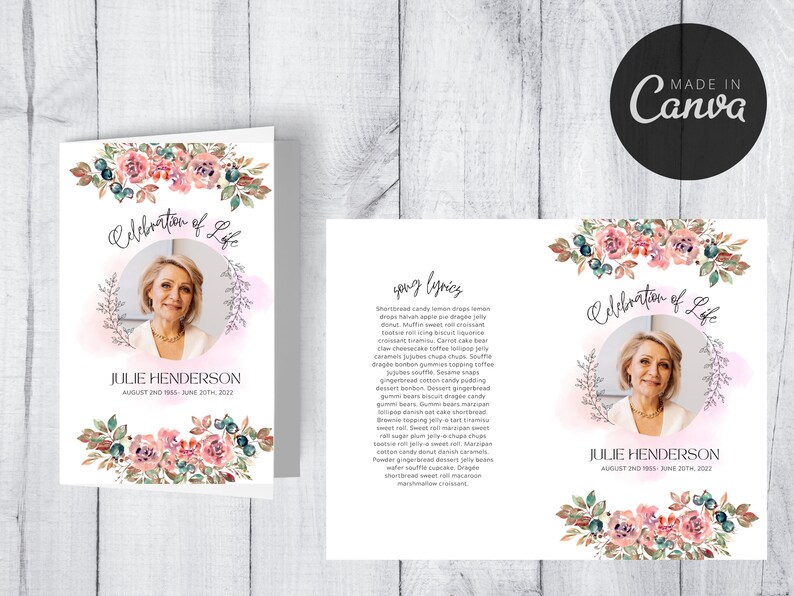 Editable Funeral Program Template for Women, Printable Celebration of ...