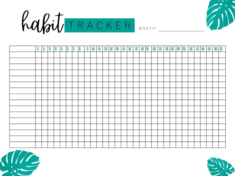 Monthly Habit Tracker Printable Landscape, Habit Tracker Template ...