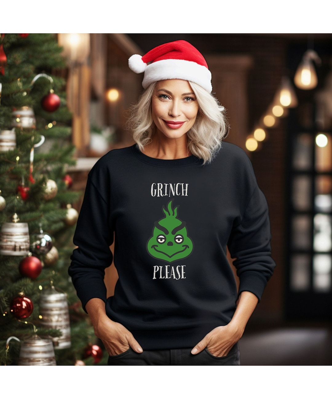 Grinch Please Christmas Sweater, Grinch Face, Naughty or Nice, Holidays ...