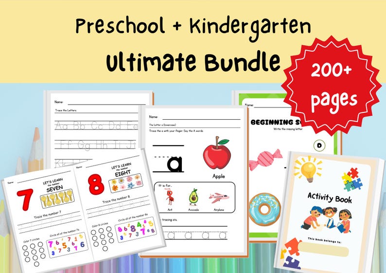 Preschool Pre-k + Kindergarten Ultimate Learning Bundle | +200 Pages ...