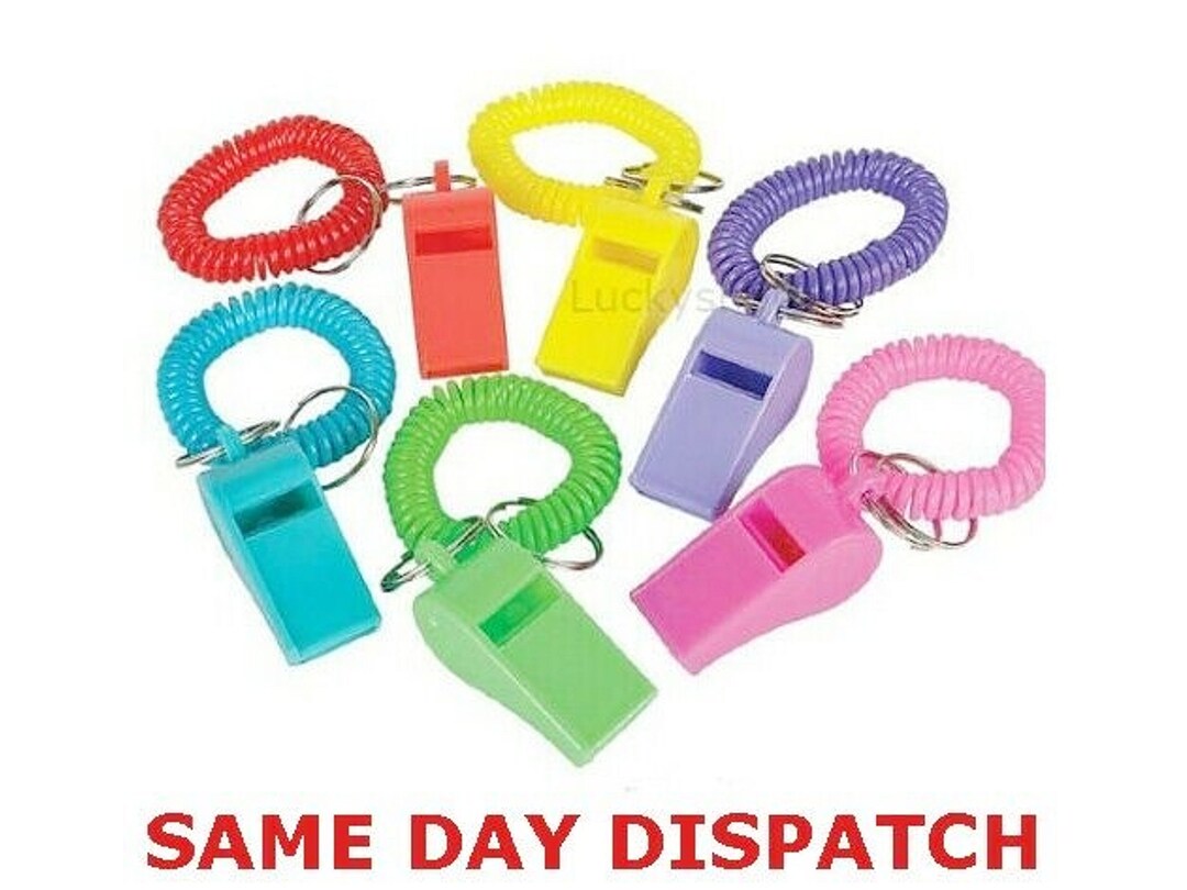 2 Pack Plastic Referee's Sports Whistle & Key Chain Fun Colours With ...