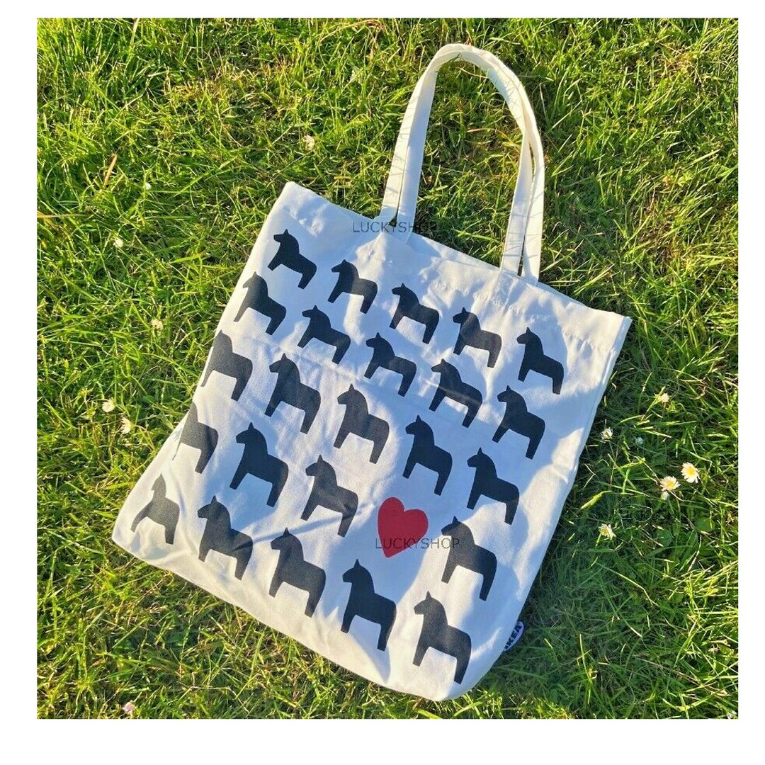 Ikea HÄSTHAGE 100% Cotton Horse Canvas Tote Hand/shoulder Reusable ...