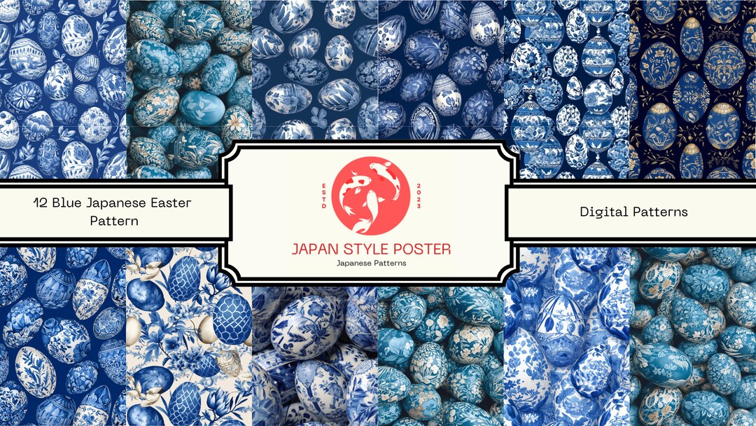 Japanese Blue Easter Eggs Pattern Chinese Egg Paper - Etsy