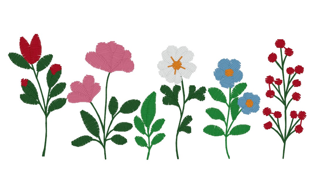 Wild Flowers Embroidery Digital File - Etsy