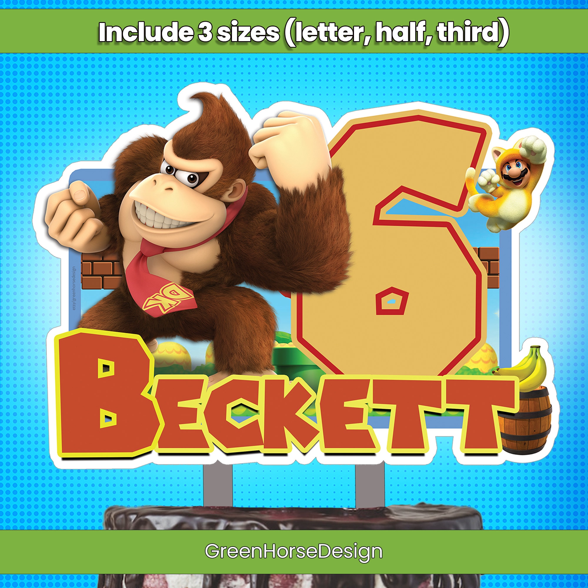 Donkey Kong Happy Birthday Custom Cake Topper / Personalize Name and ...