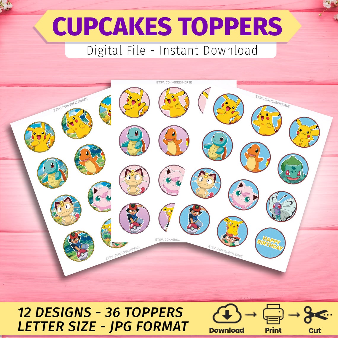Pokemon Birthday Cupcakes Topper / Party Decor / Birthday Party / Anime ...