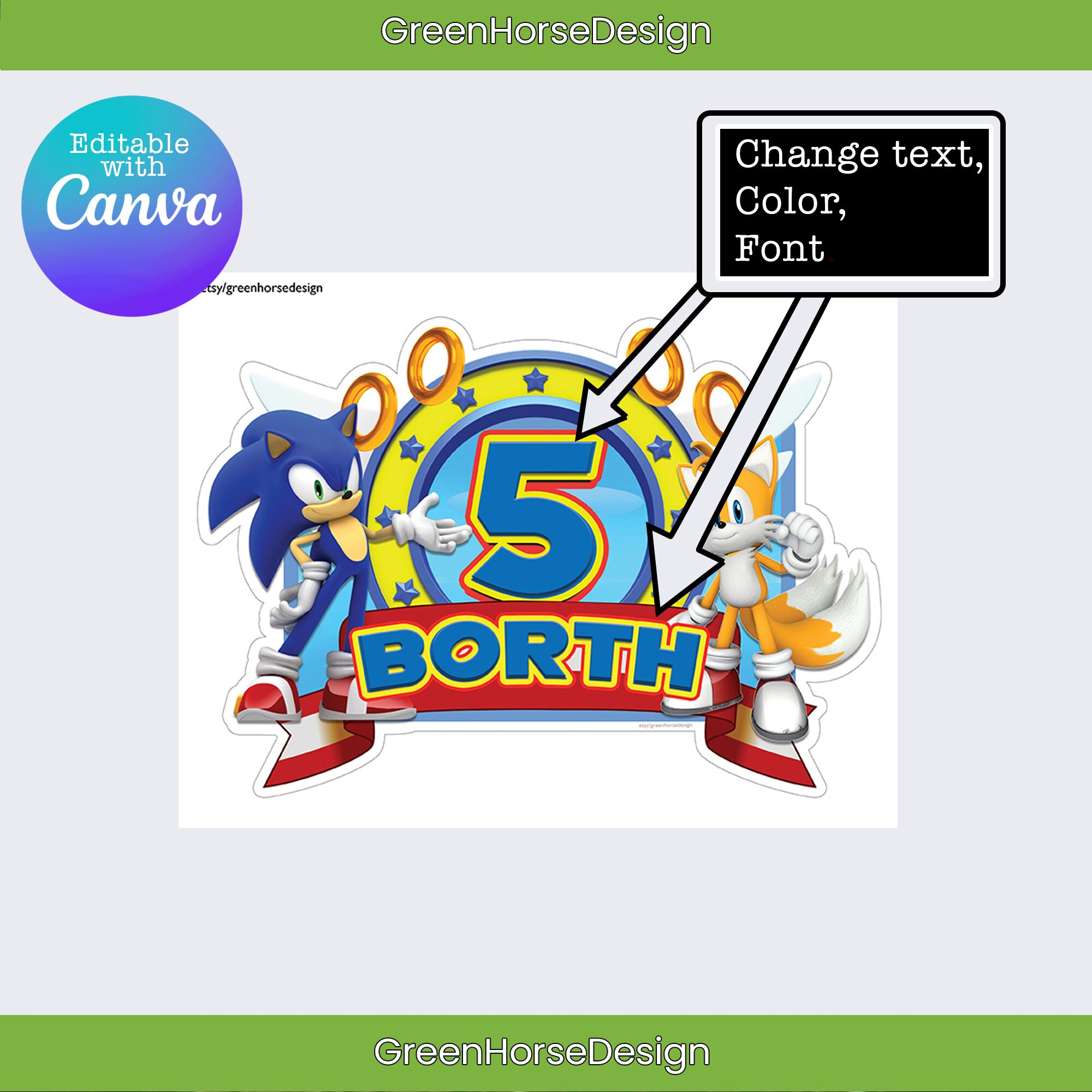 Sonic the Hedgehog Happy Birthday Custom Cake Topper / Personalize Name ...