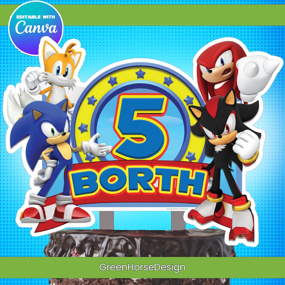 Sonic and Shadow the Hedgehog Happy Birthday Custom Cake Topper With ...
