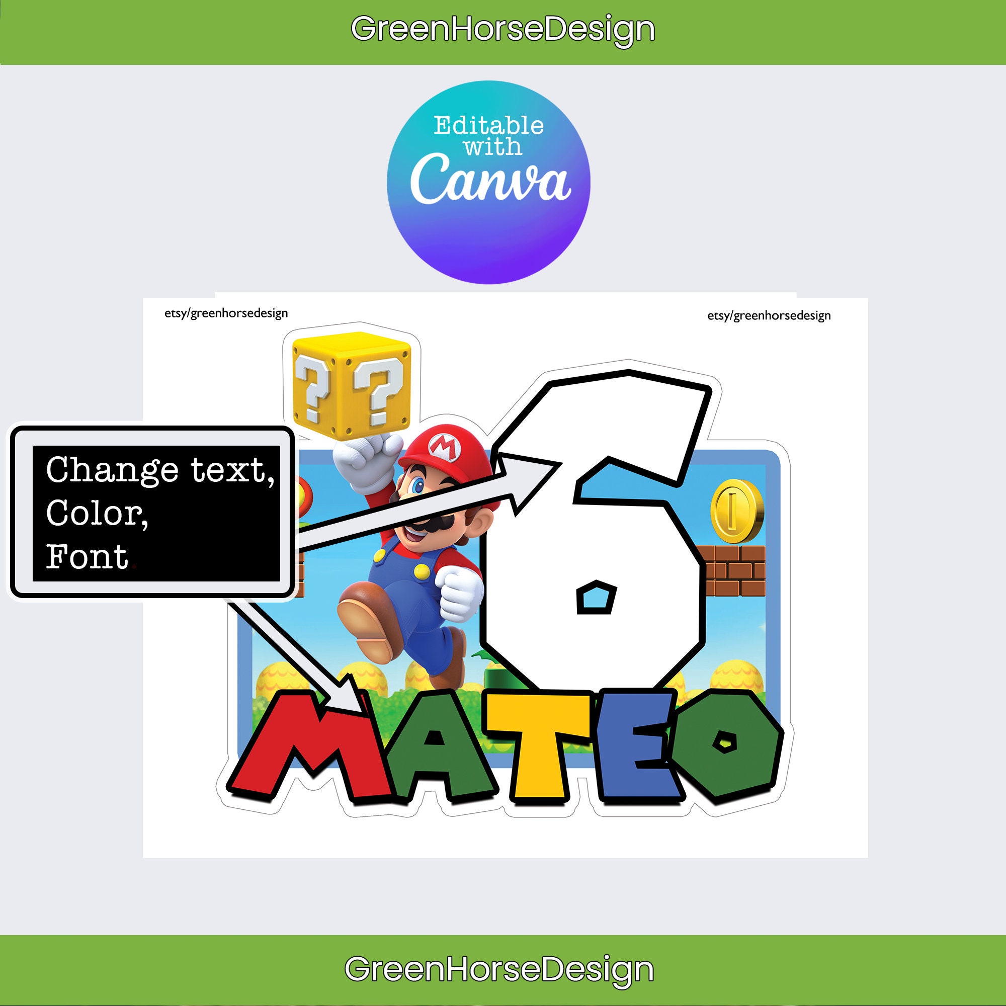 Super Mario Happy Birthday Custom Cake Topper / Personalize Name and ...