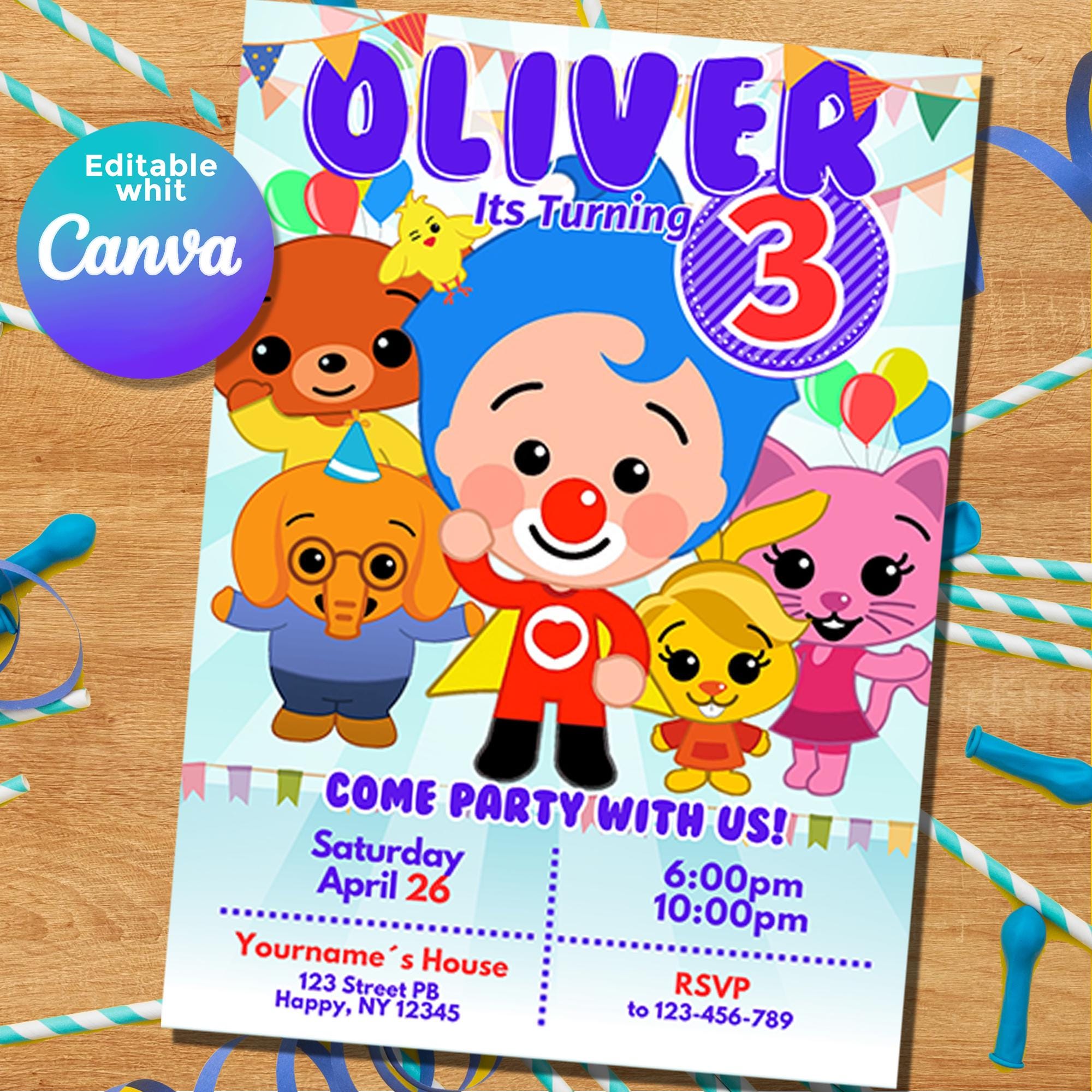 Plim Plim Invitation/ Birthday Party / Instant Download / Editable Plin ...