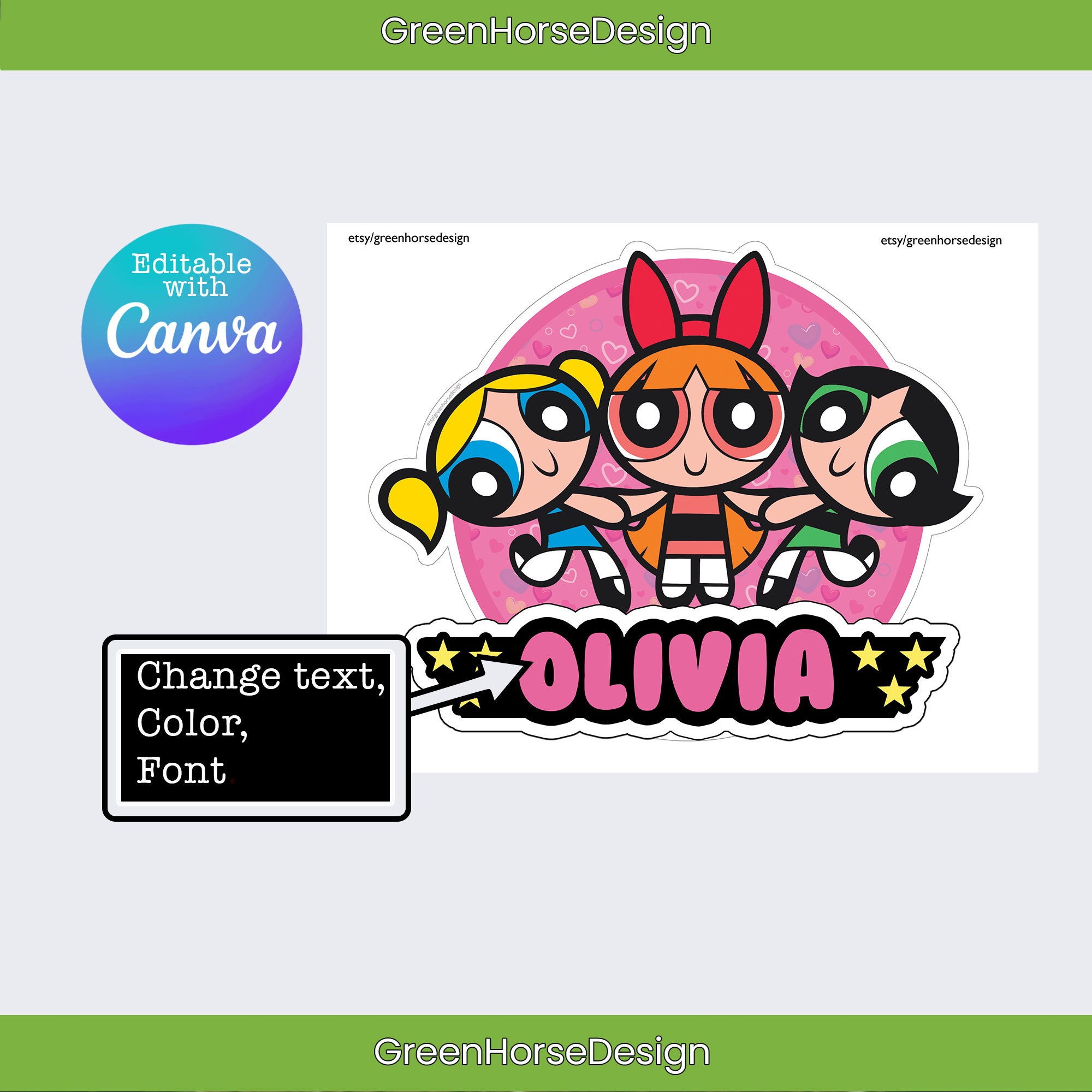 Powerpuff Girls/ Happy Birthday Custom Cake Topper / Personalize Name ...