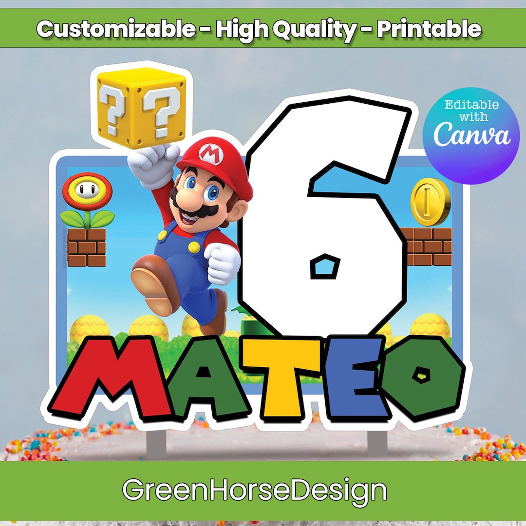 Super Mario Happy Birthday Custom Cake Topper / Personalize Name and ...