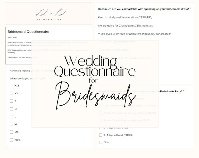 Bridal Party Questionnaire Editable Google Form to Plan With Your ...