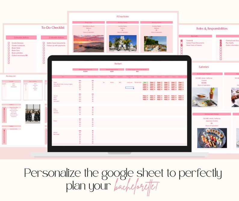 Bachelorette Planner | Editable Google Sheet Template for Itineraries ...