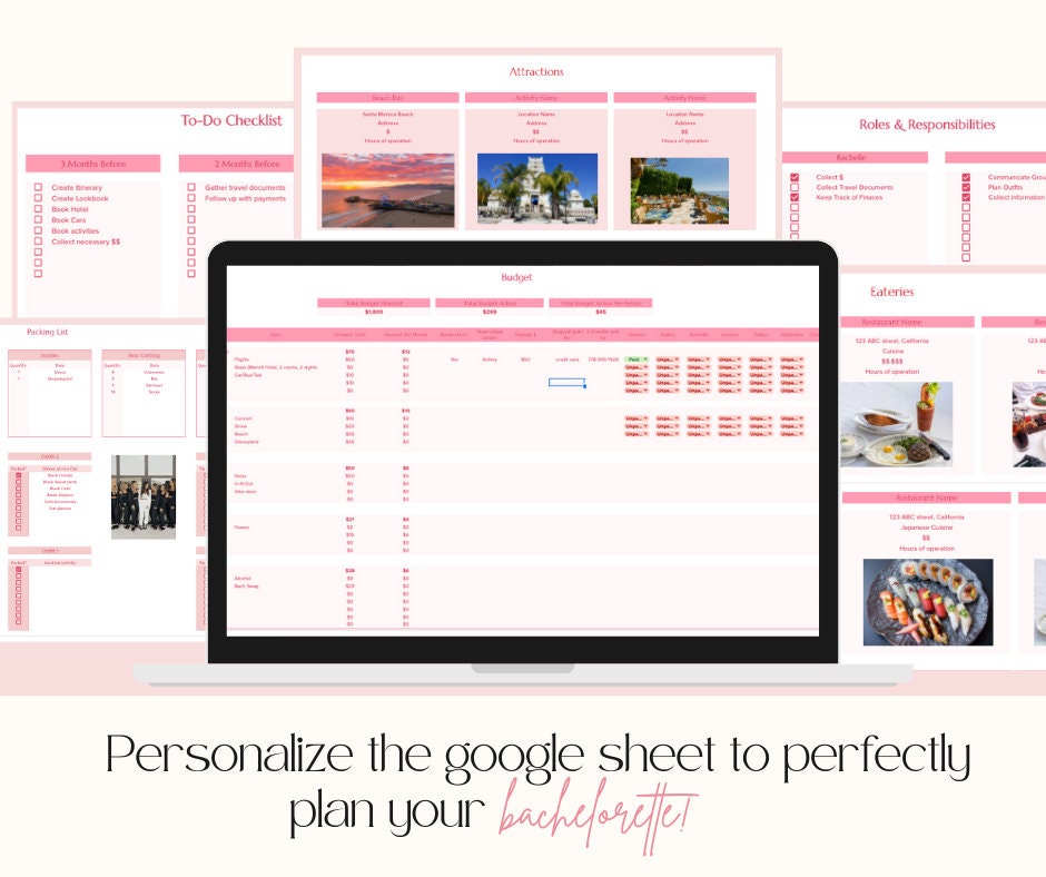 Bachelorette Planner | Editable Google Sheet Template for Itineraries ...