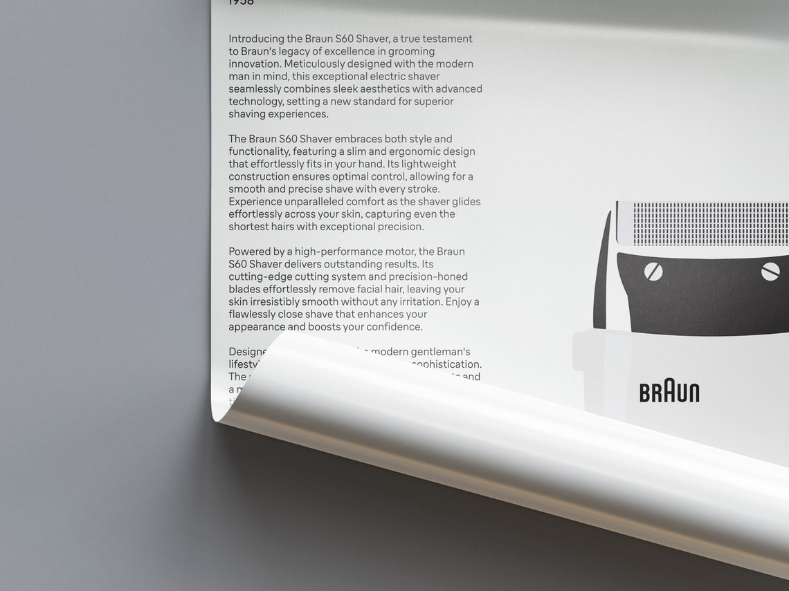 Braun S60 Shaver Design Poster, Braun Print, Braun Wall Art, Dieter ...