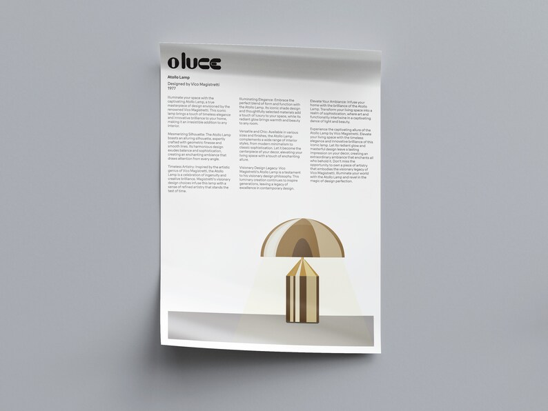 Oluce Atollo Lamp Iconic Design Poster, Braun Print, Braun Wall Art ...