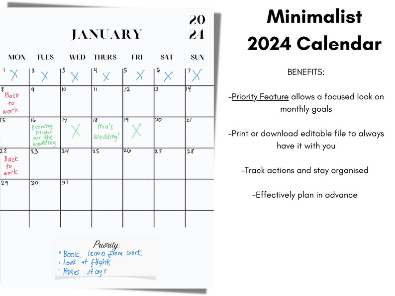 Printable Calendar 2024 Minimalist Calendar Printable Calendar Monday ...