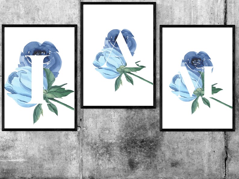 Cartel imprimible de la letra I / Cartel floral / Tamaños 8x10, 12x12 ...