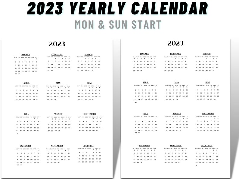 Printable Calendar One Page 2023 Year Calendar Printable 2023 Year ...