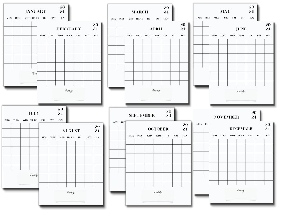 Printable Calendar 2024 Minimalist Calendar Printable Calendar Etsy