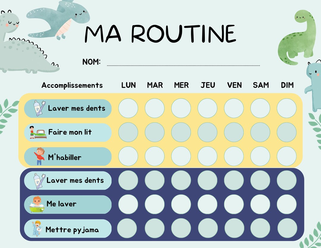 French Routine Document for the Morning and Evening for Dinosaur ...