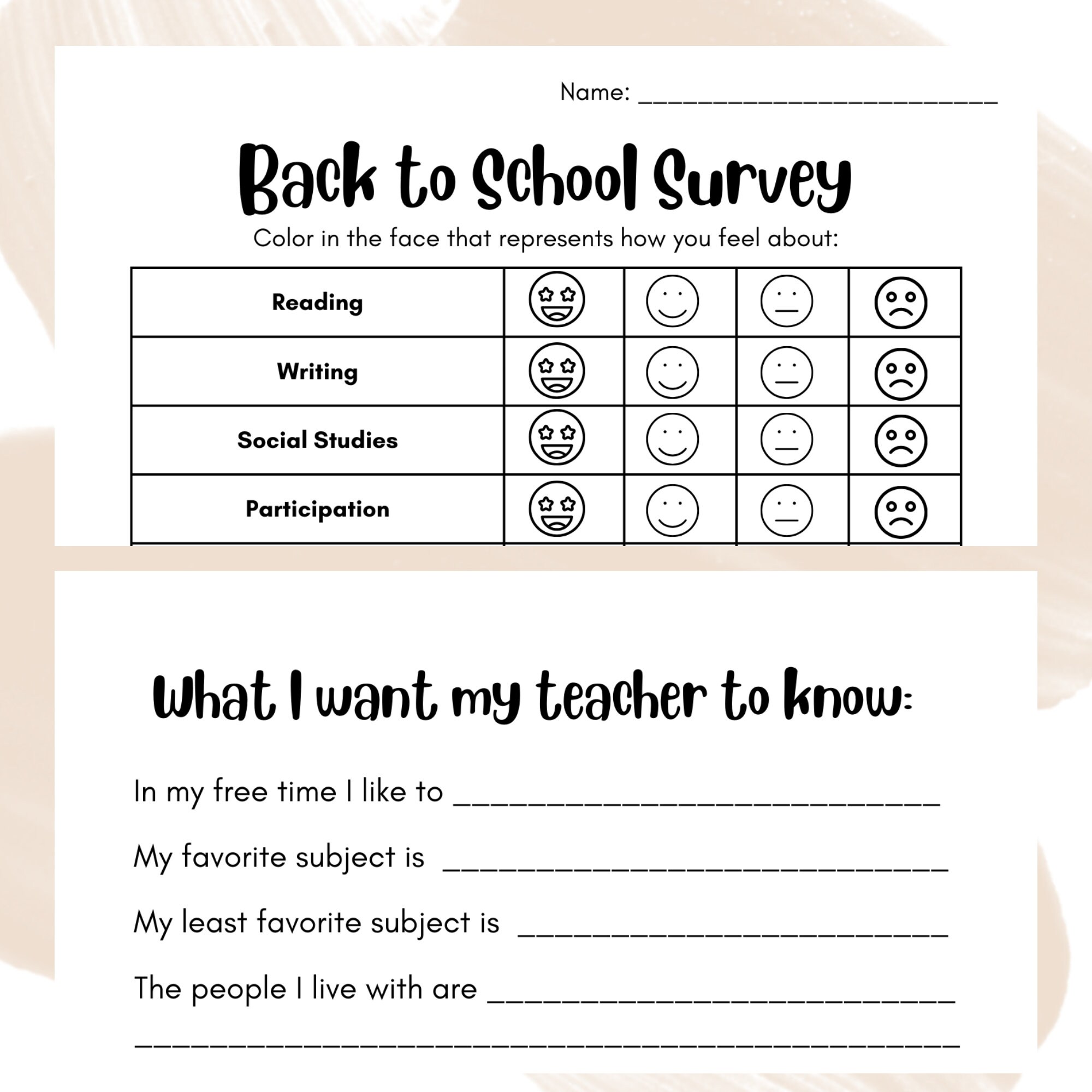 Back to School Student Survey - Etsy