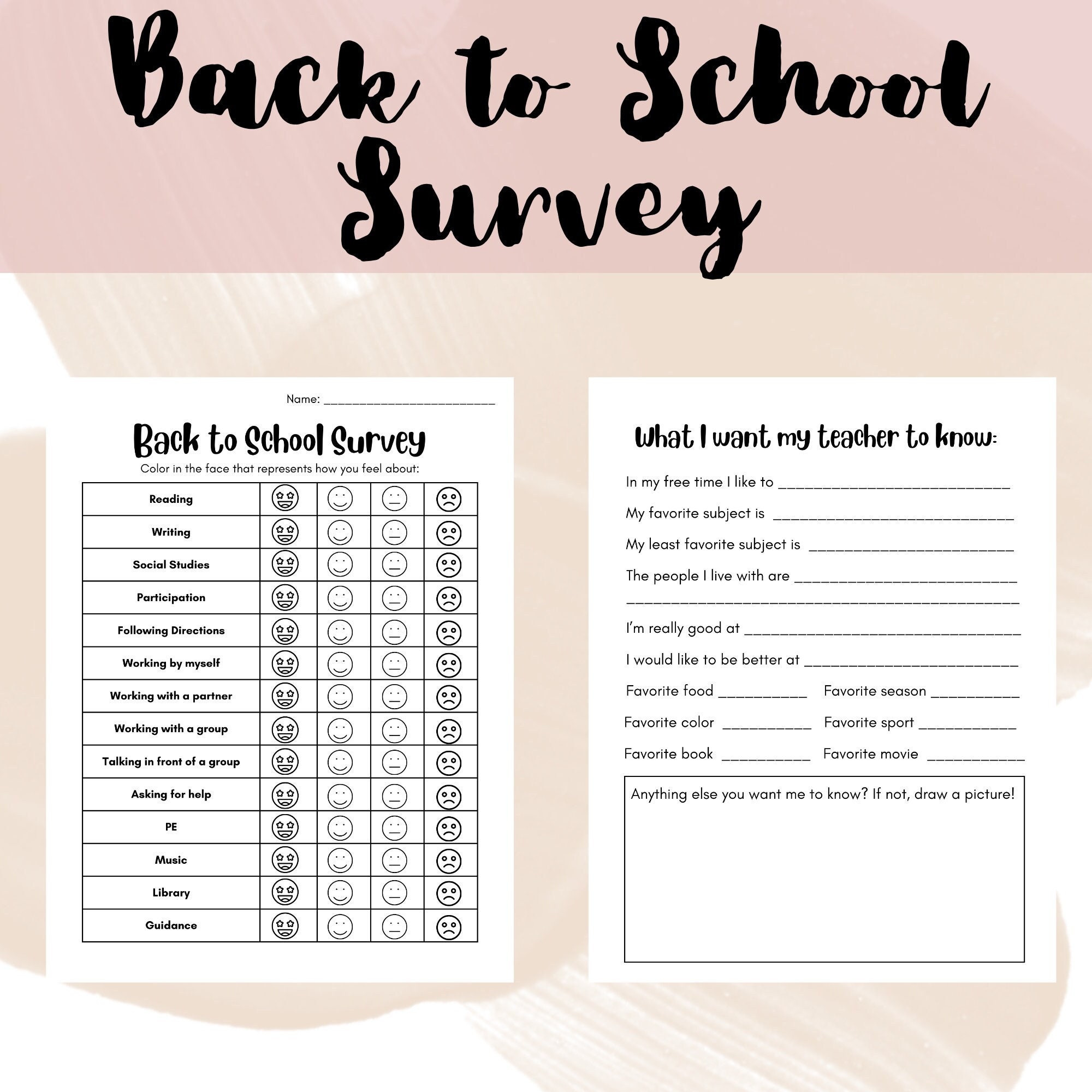Back to School Student Survey - Etsy