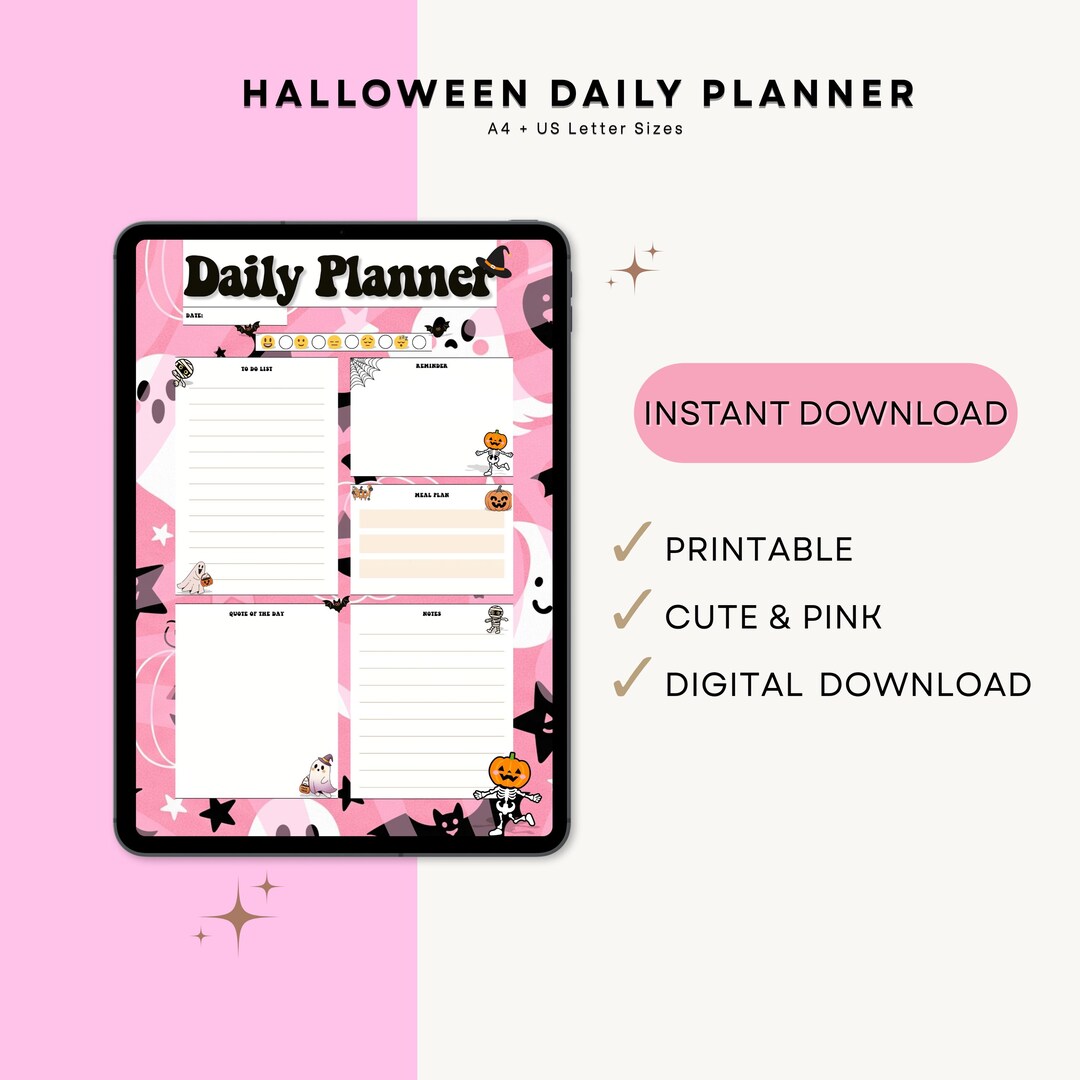 Cute Pink Halloween Daily Planner | Printable PDF | Kawaii Ghost ...