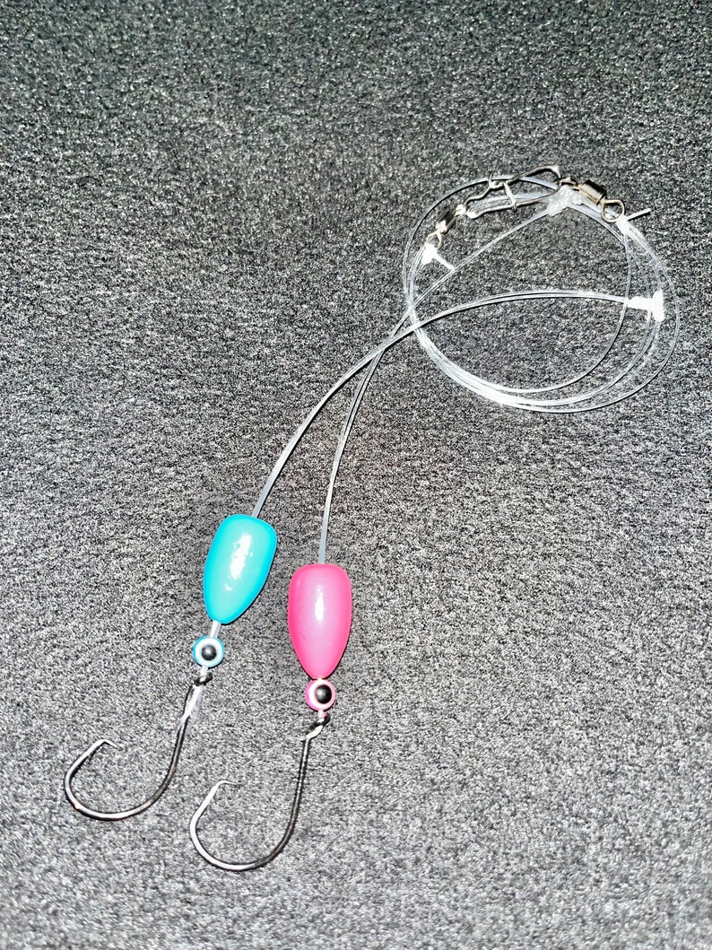 6 Pack Blue/pink T-knot Surf-style Pompano Fishing Rigs 30LB Clear Mono ...