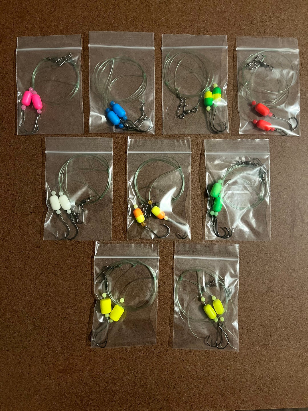 9 Pack Fat Cylinder Pompano Pier/surf Fishing Rigs 25LB Green Lo-vis ...